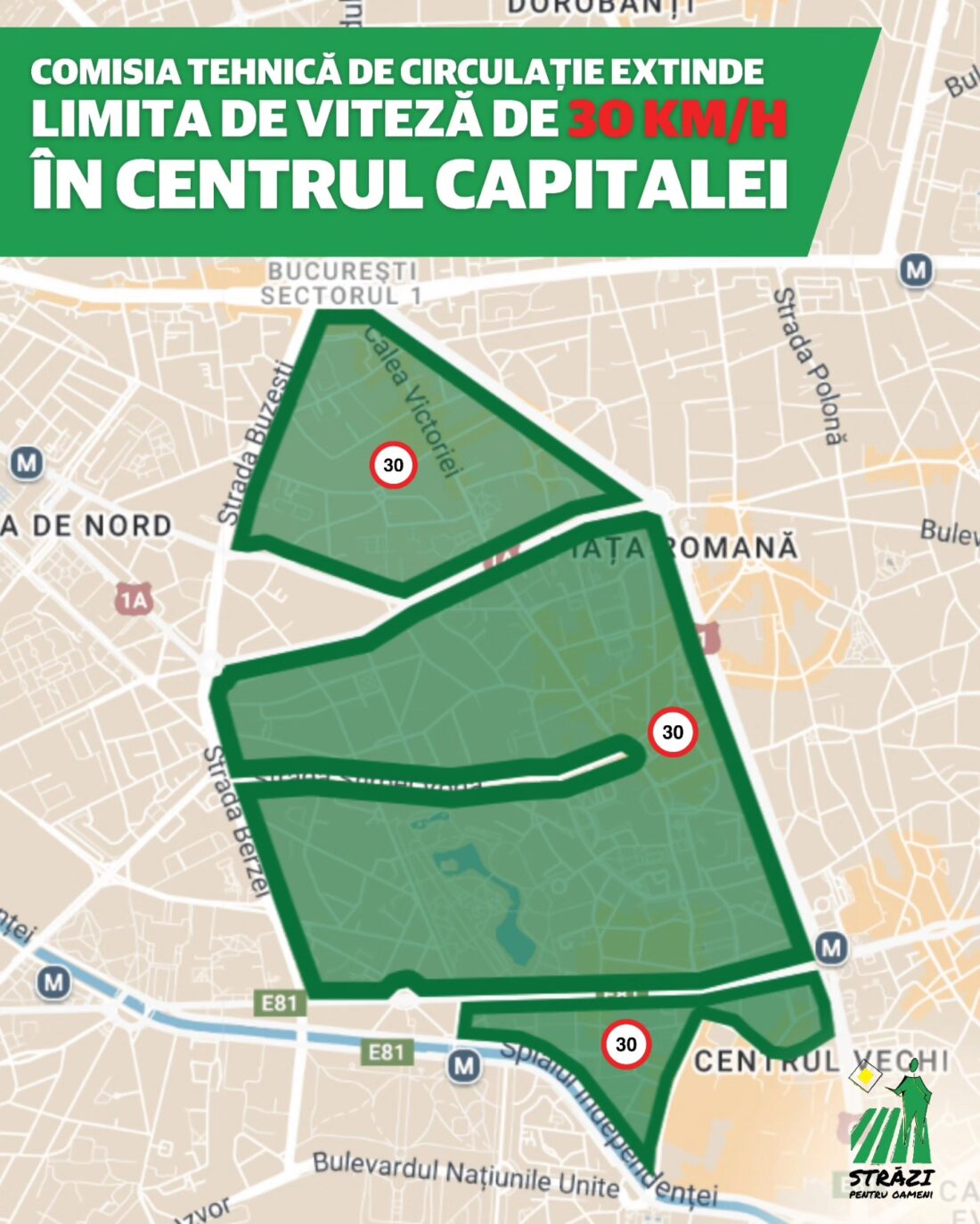 Viteză maximă de 30 de km/h pe mai multe străzi din centrul ...