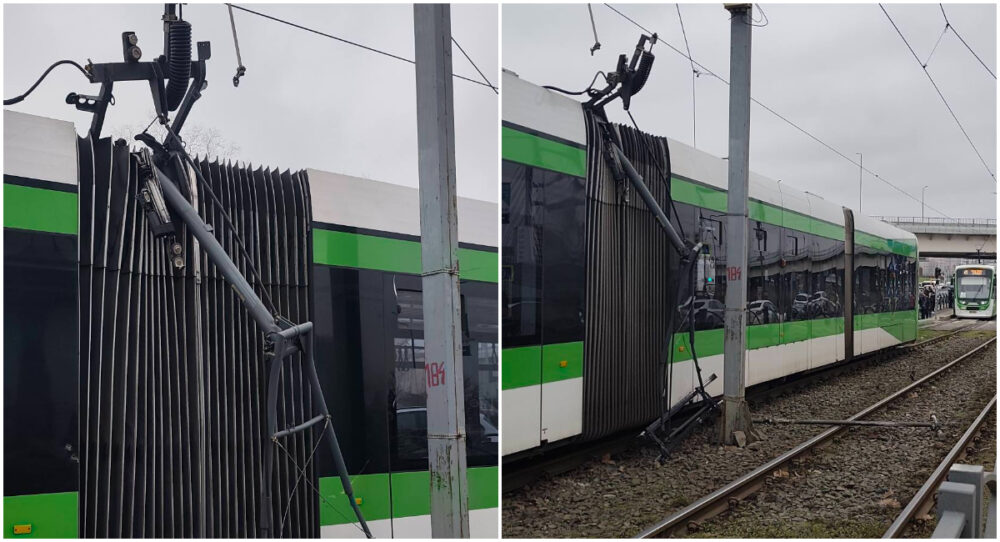 FOTO | Pantograful unui tramvai nou Imperio s-a rupt pe linia 41 și a ...