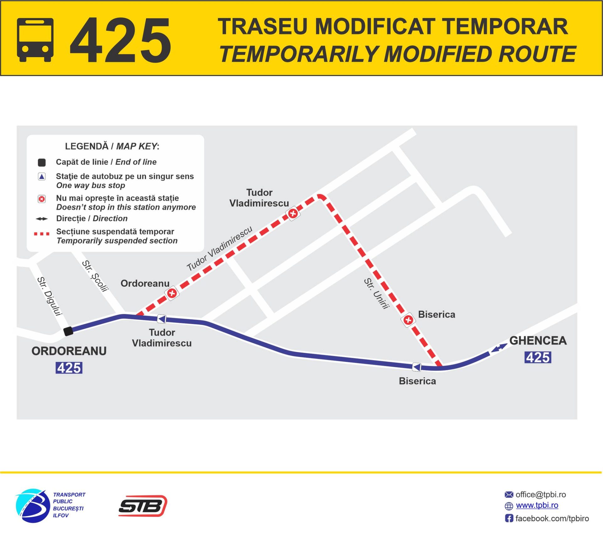 Autobuzele liniei 425 vor circula temporar pe un traseu modificat - Buletin de București