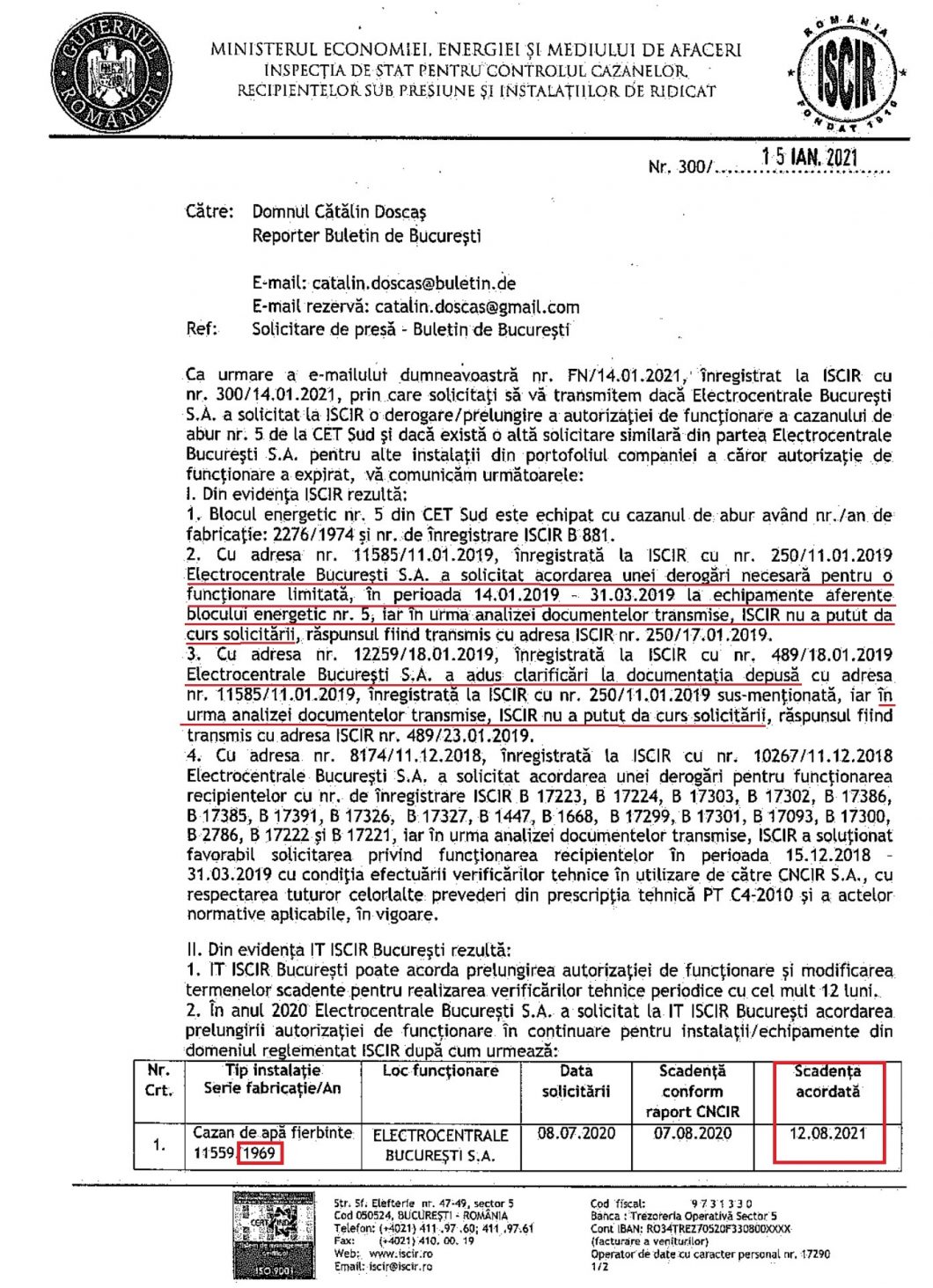 ISCIR a respins de două ori în 2019 cererile de derogare ale ELCEN ...